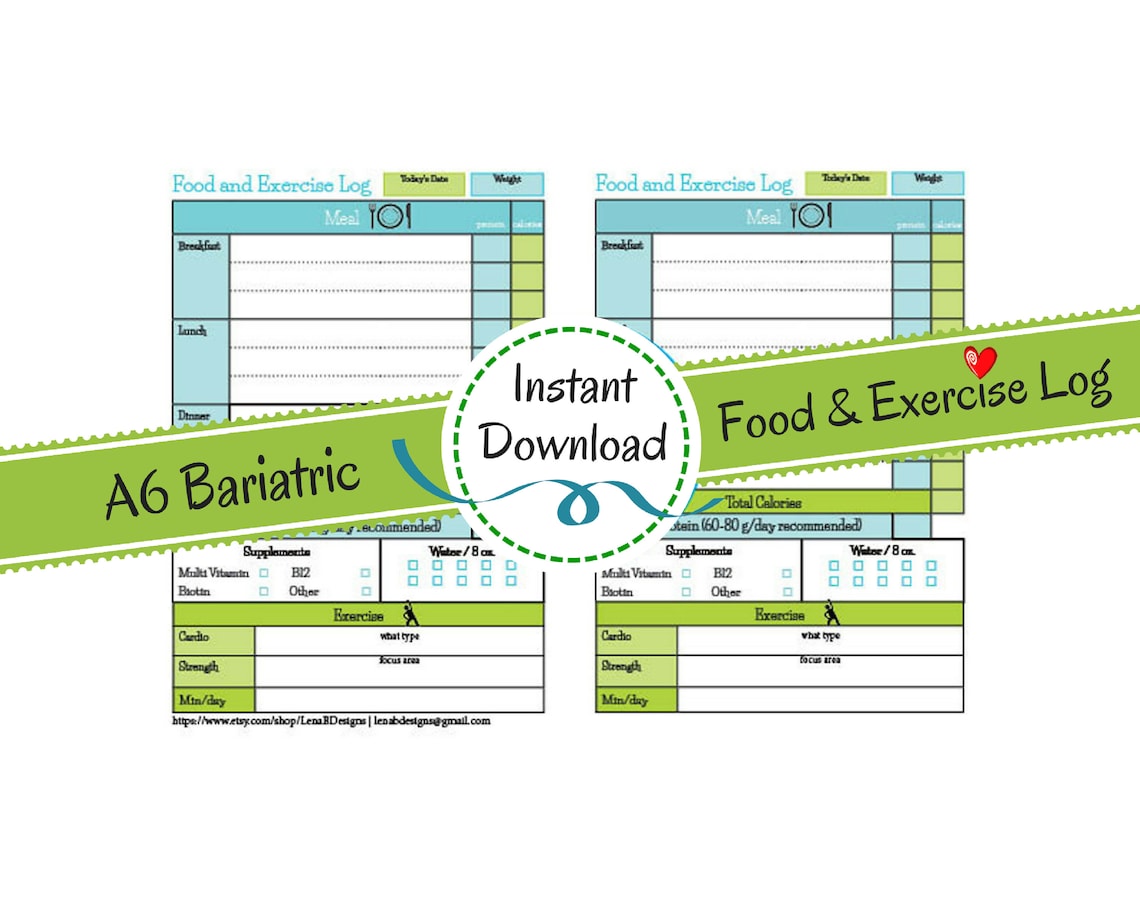 A6 Printable Planner Page Bariatric Surgery Daily Food Exercise Tracker ...