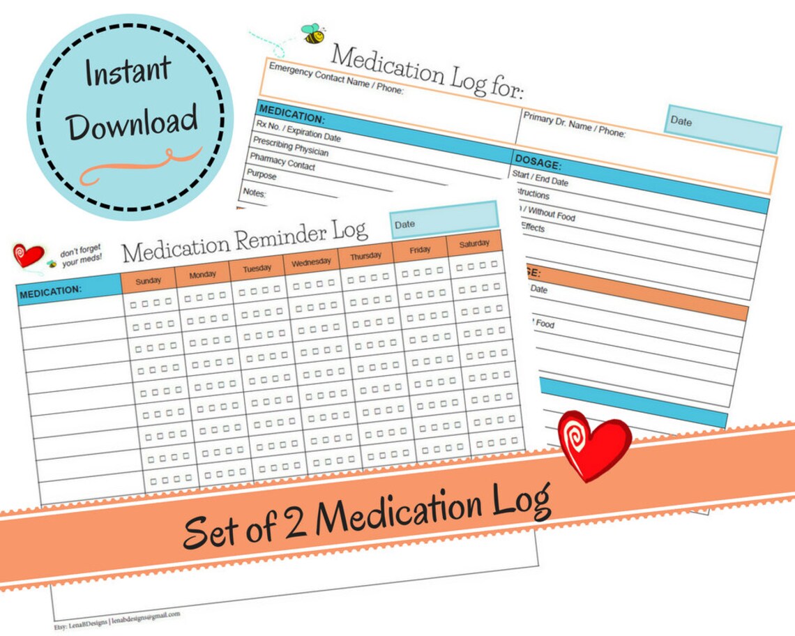 Set of 2 Medication Logs Weekly Medication Reminder Log - Etsy