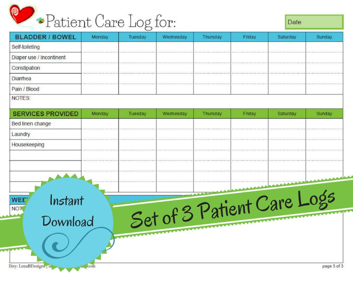 Weekly in Home Patient Care Log - Elderly Home Care - Patient Care ...