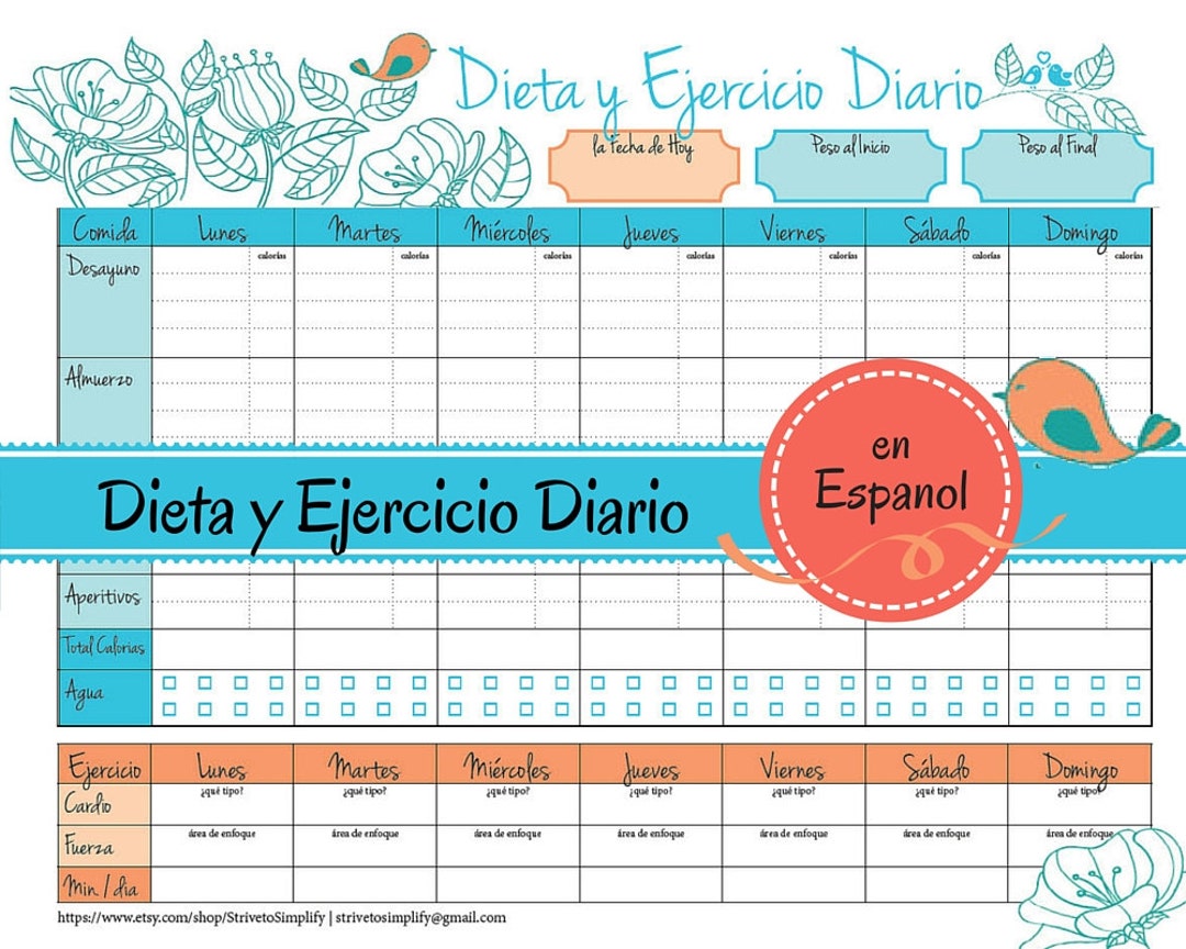 Weight Loss Journal En Espanol | Food Diet Exercise Log in Spanish ...