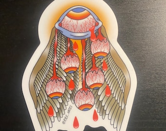 Biblical Angel Sticker | Flying Eyeball | Block Print Sticker - Etsy