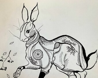 Original Pen and Ink Pointillism Drawing of a RABBIT - Etsy