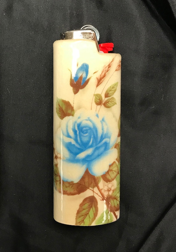 Light Blue Rose Wood Lighter Case // Wood Lighter Case - Etsy