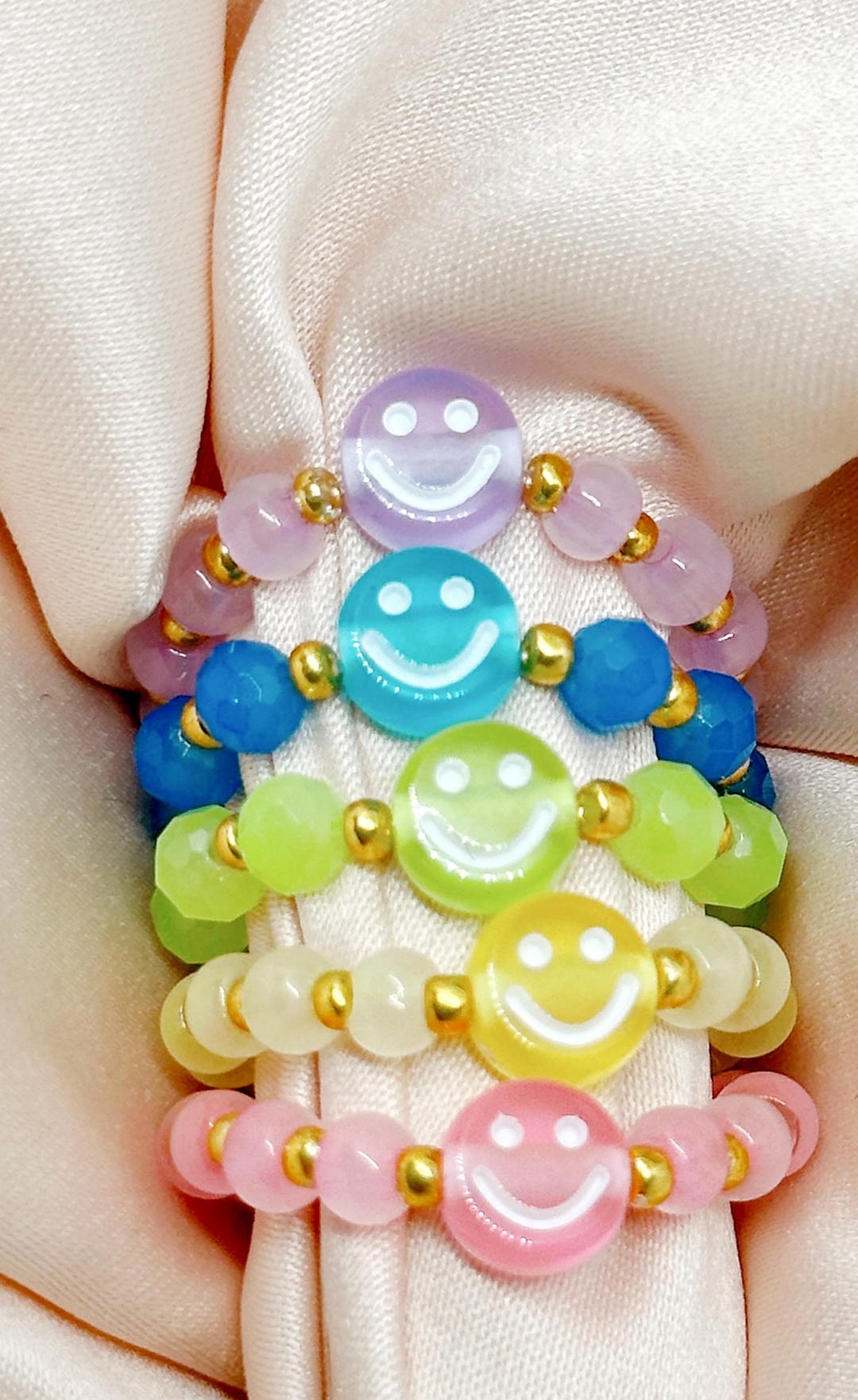 Smiley Face Beaded Ring Set, Stacking Rings, Beaded Rings, Stretchy ...