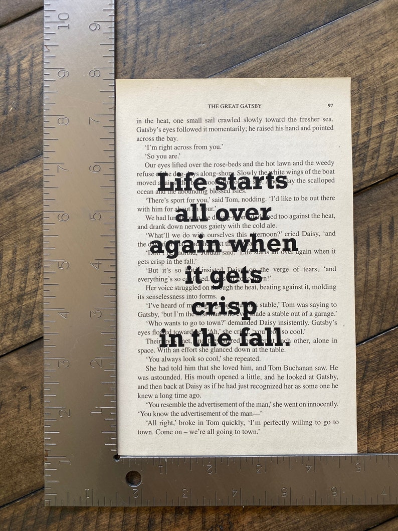 The Great Gatsby Book Quote Art - Life Starts All Over Again When It ...