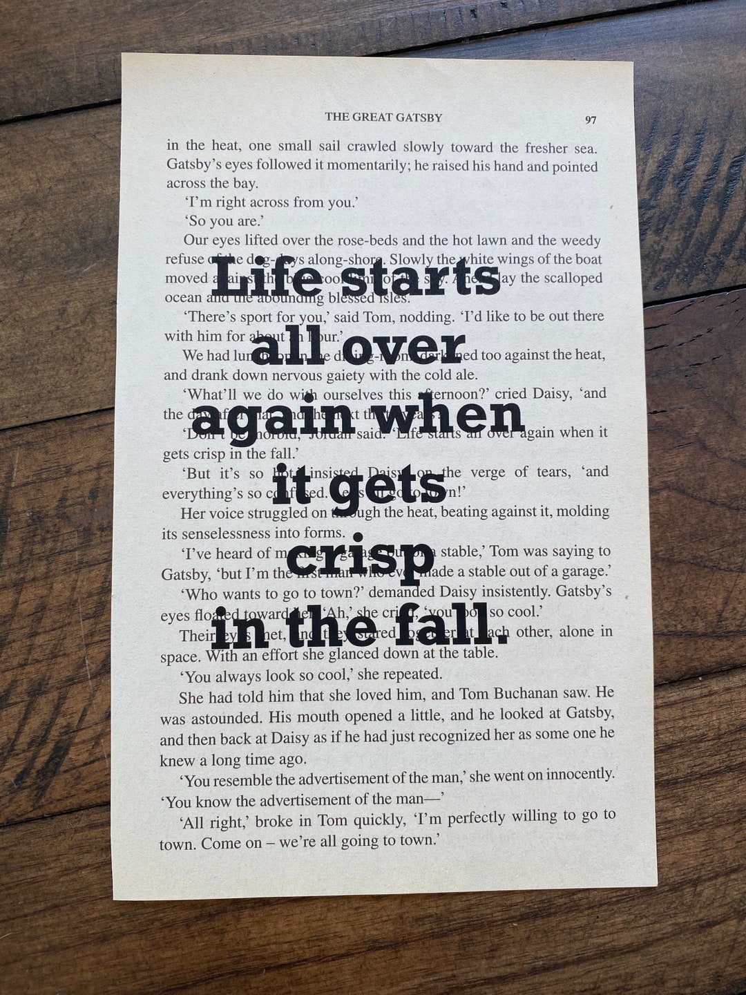 The Great Gatsby Book Quote Art - Life Starts All Over Again When It ...