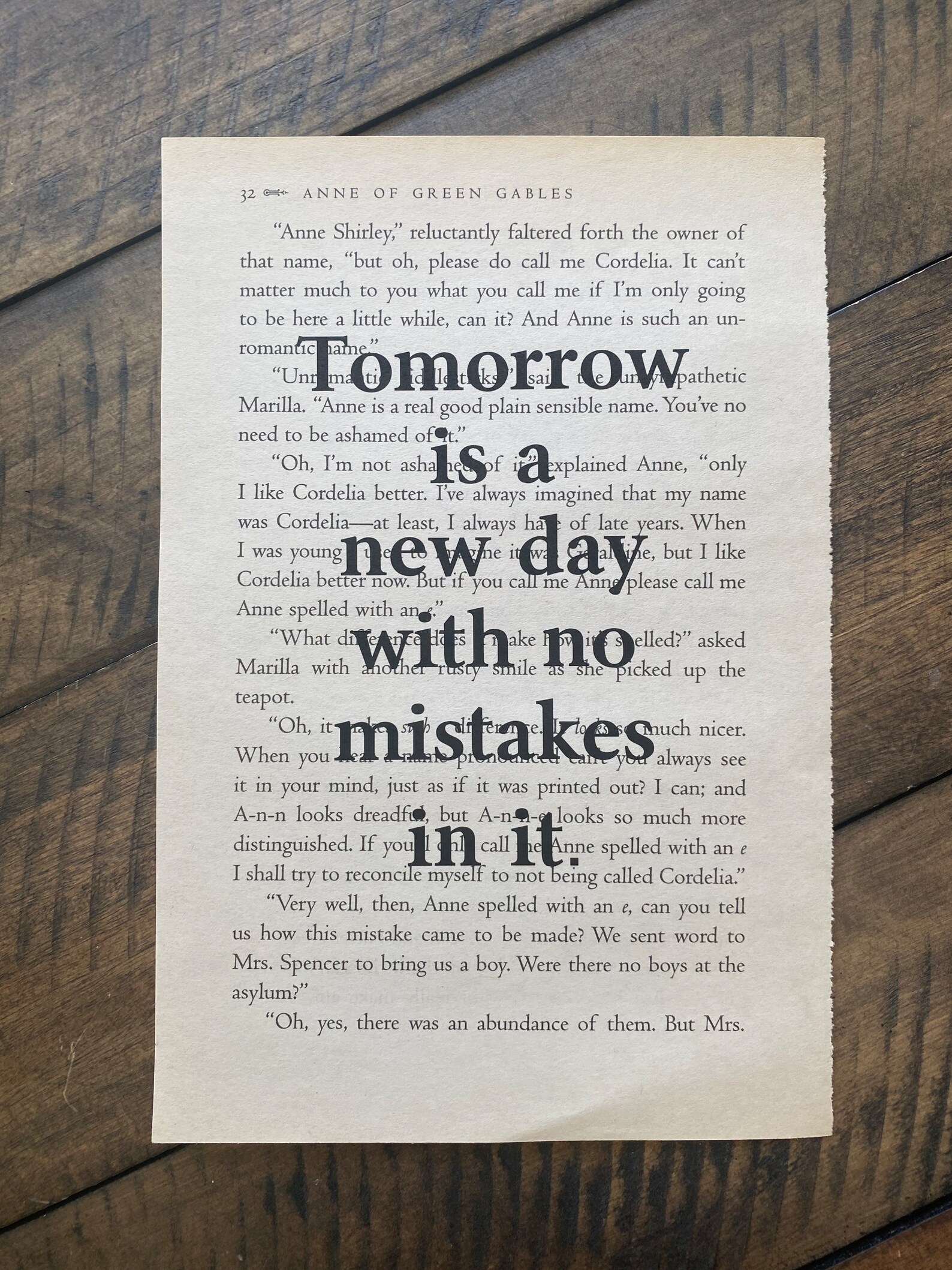 Anne of Green Gables Book Quote Print: Tomorrow is a New Day With No ...