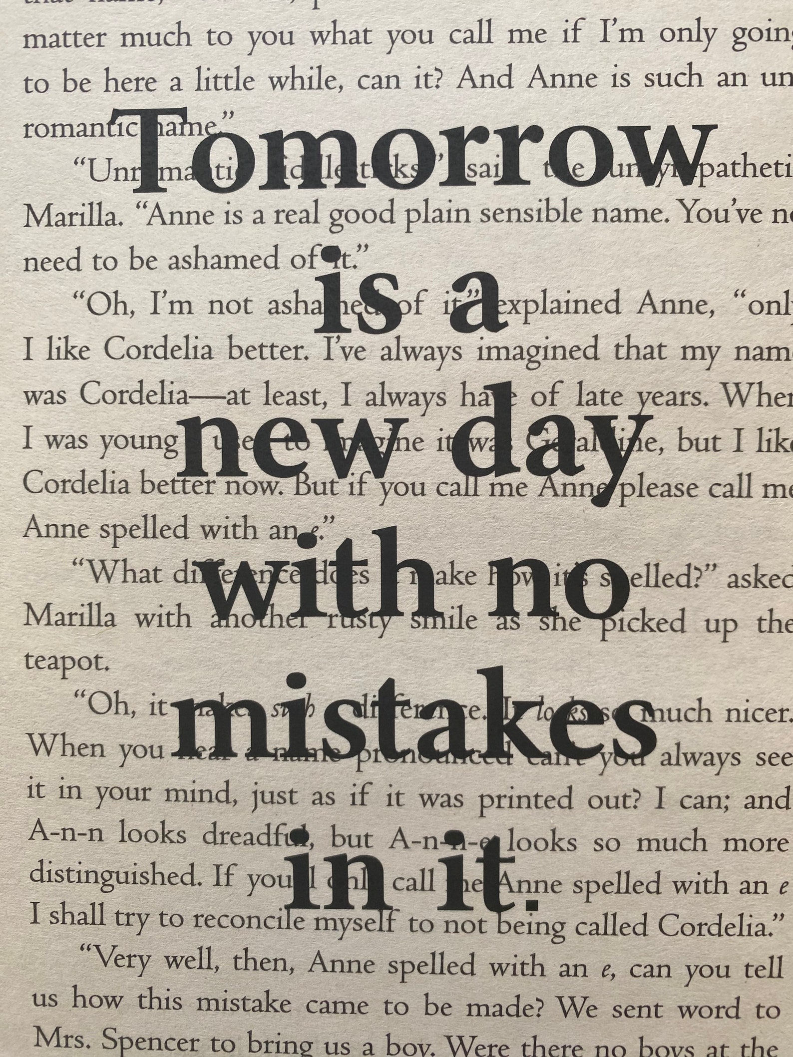 Anne of Green Gables Book Quote Print: Tomorrow is a New Day With No ...