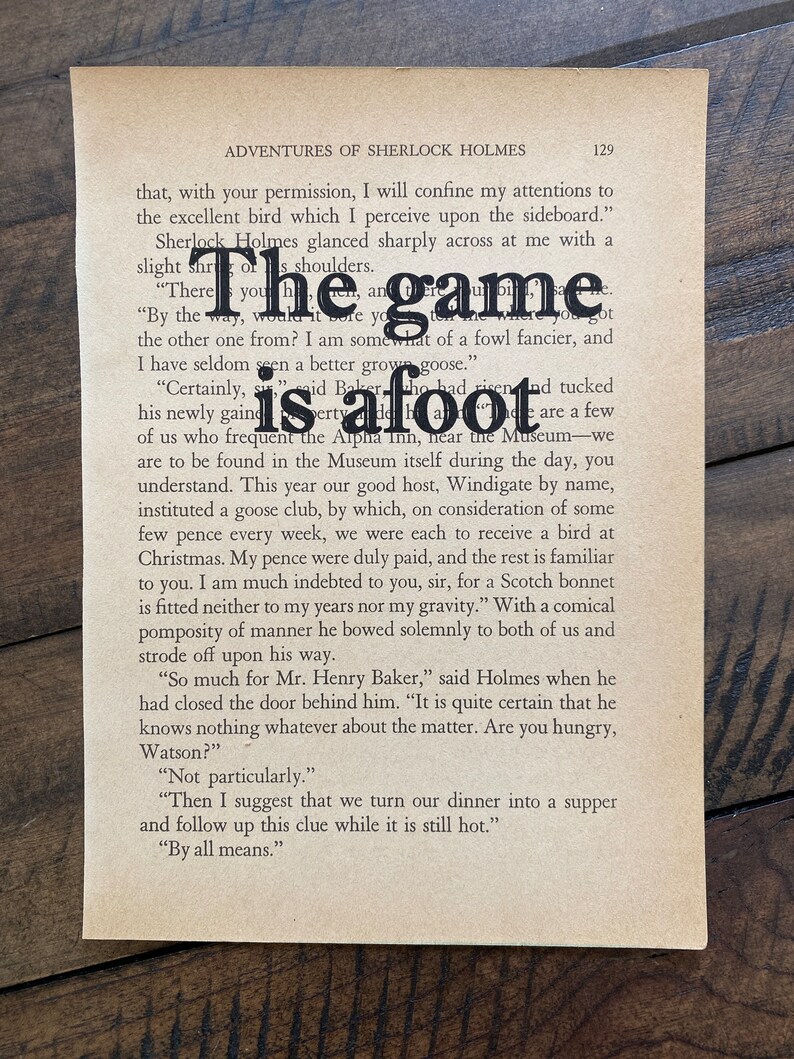 Sherlock Holmes Book Quote Art: the Game is Afoot - Etsy