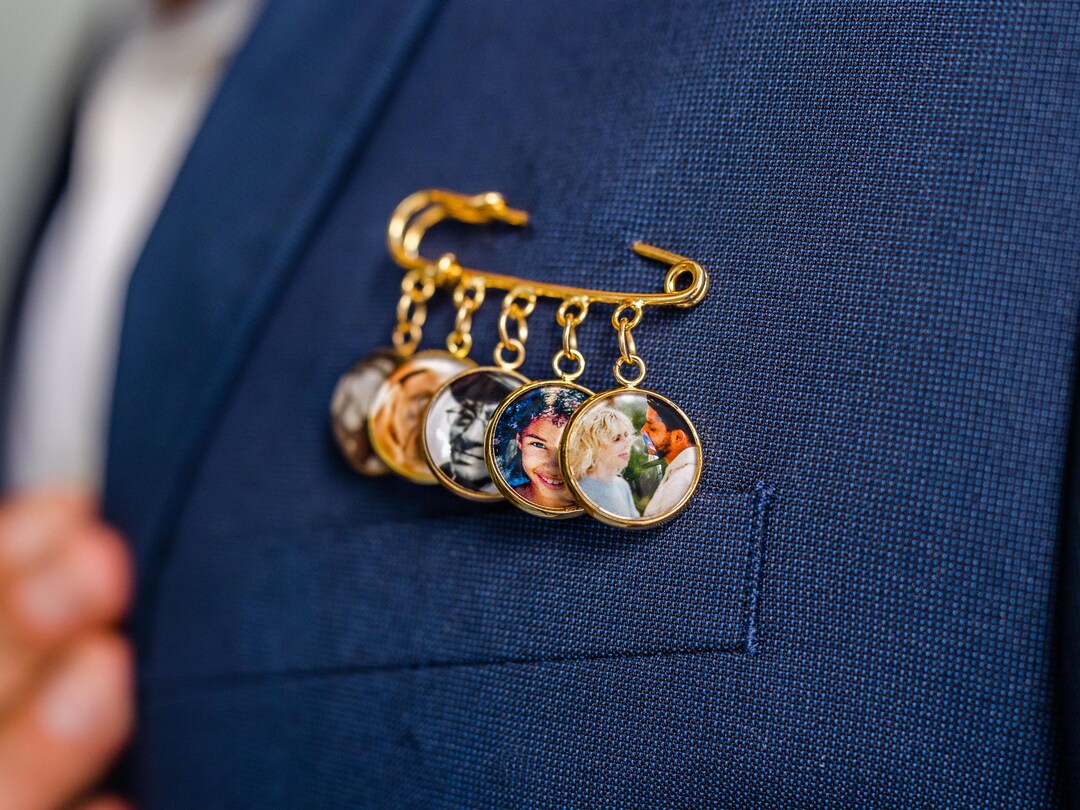 Photo Brooch Pin for Groom, Personalized Wedding Gift, Custom Memory ...