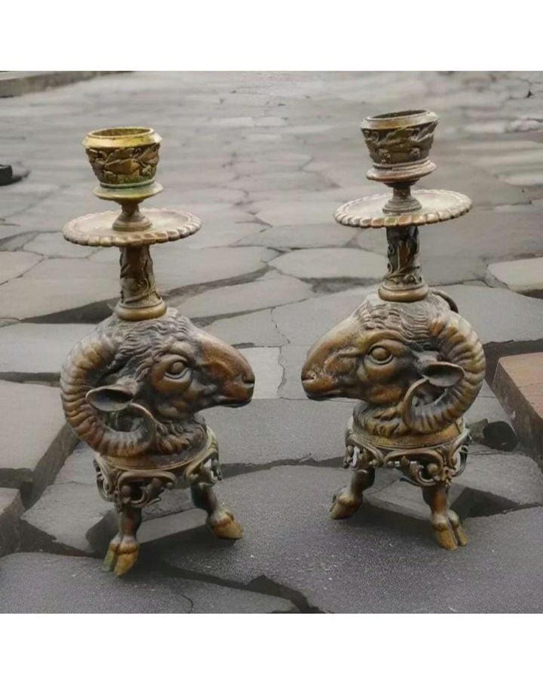 Heavy Pair of Bronze RAM Sheep Head Hoof Footed Candlesticks - Etsy
