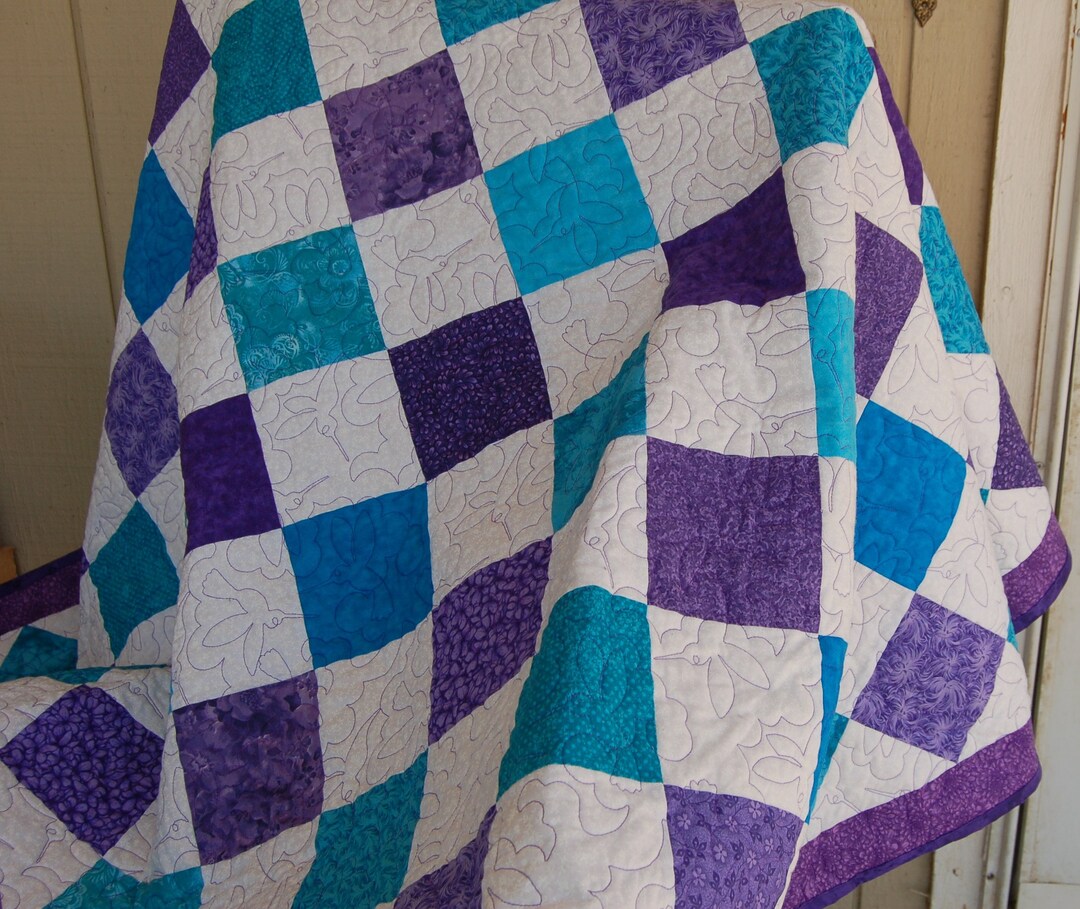 Purple, Turquoise and White Lap Quilt - Etsy