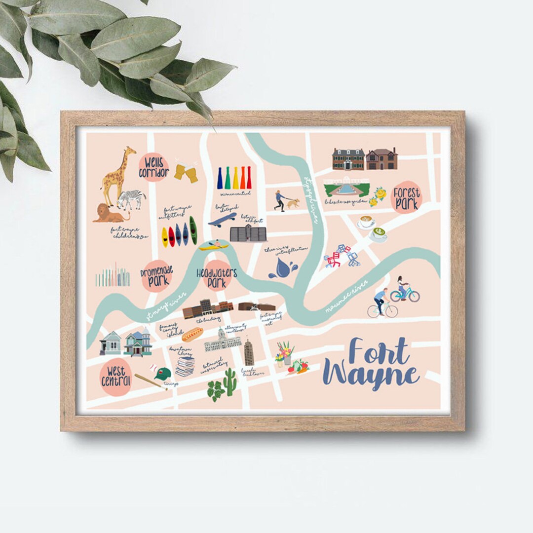 Downtown Fort Wayne Illustrated Map Art Print - Etsy