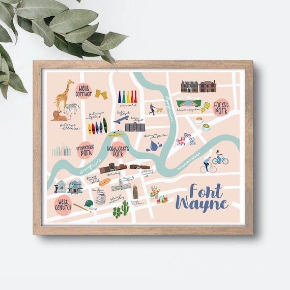 Downtown Fort Wayne Illustrated Map Art Print | Etsy
