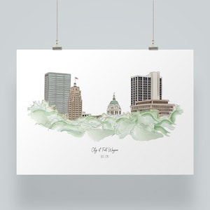 Fort Wayne Indiana Skyline Illustration Art Print - Etsy