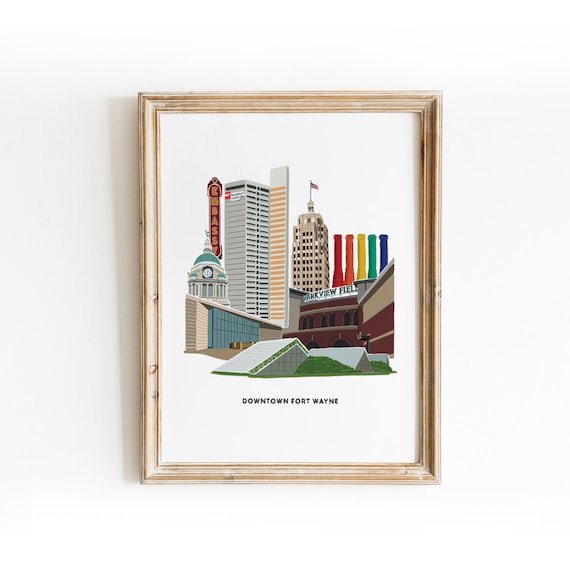 Downtown Fort Wayne Illustrated Art Print - Etsy
