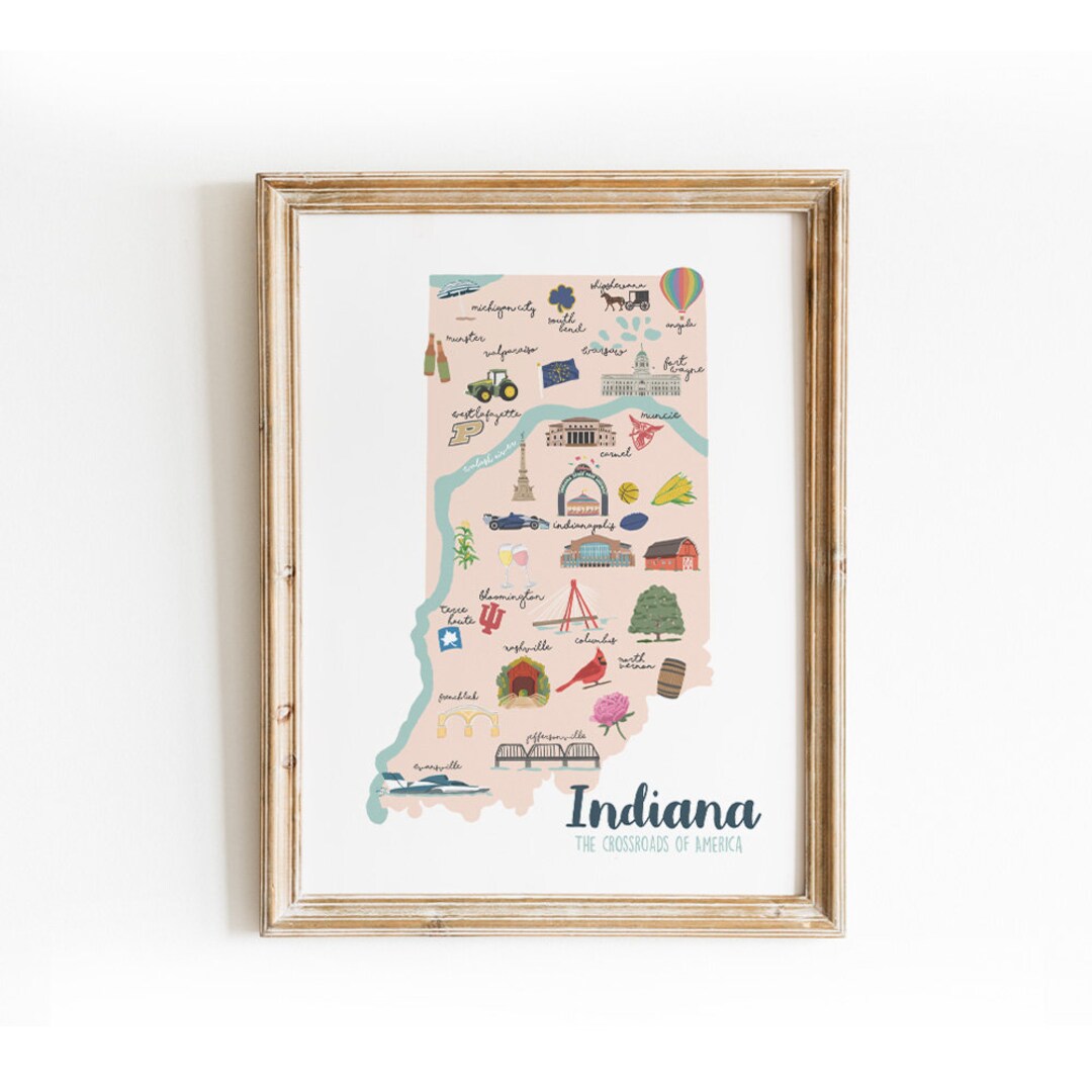 Indiana Map Print Illustration - Art Print - Etsy