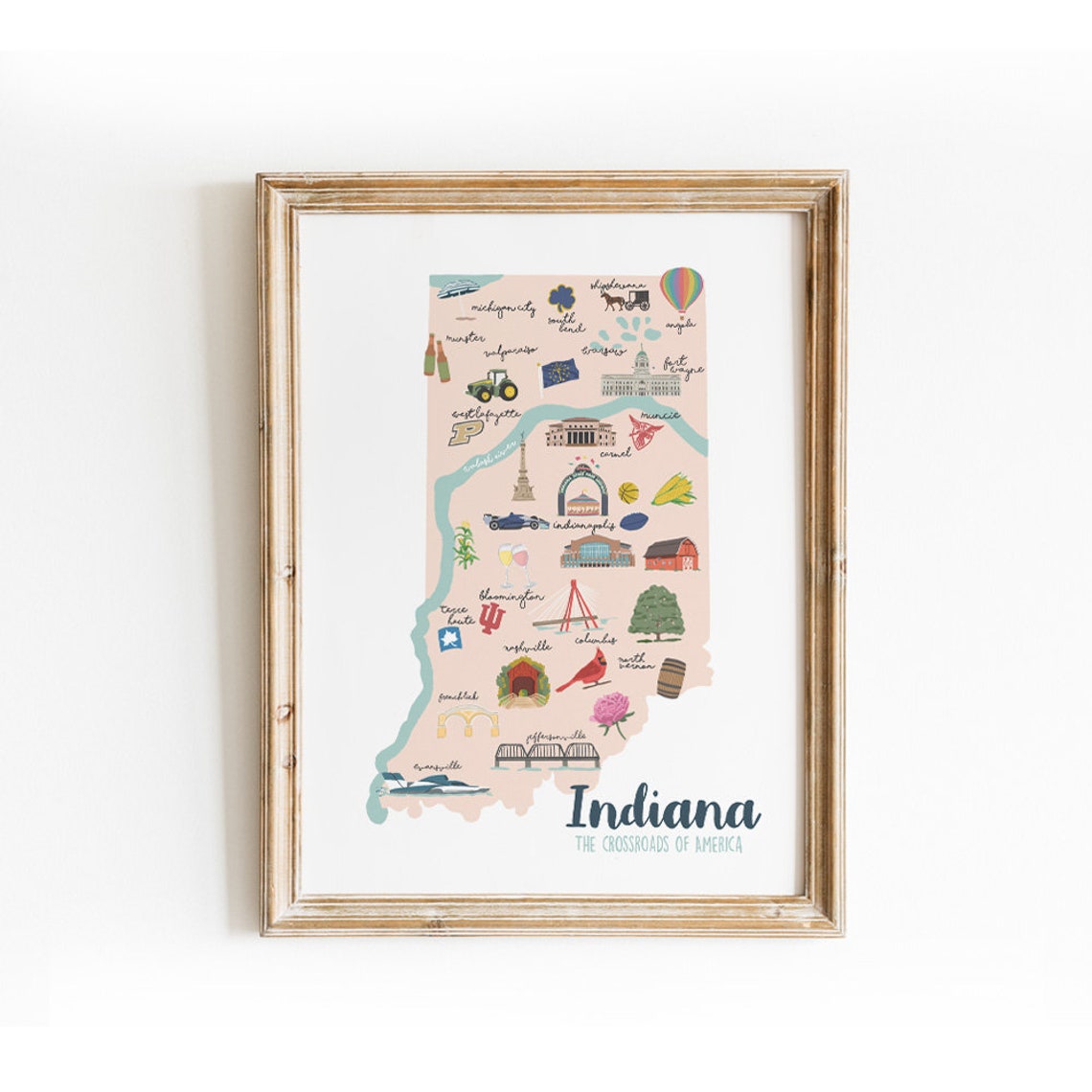 Indiana Map Print Illustration Art Print | Etsy