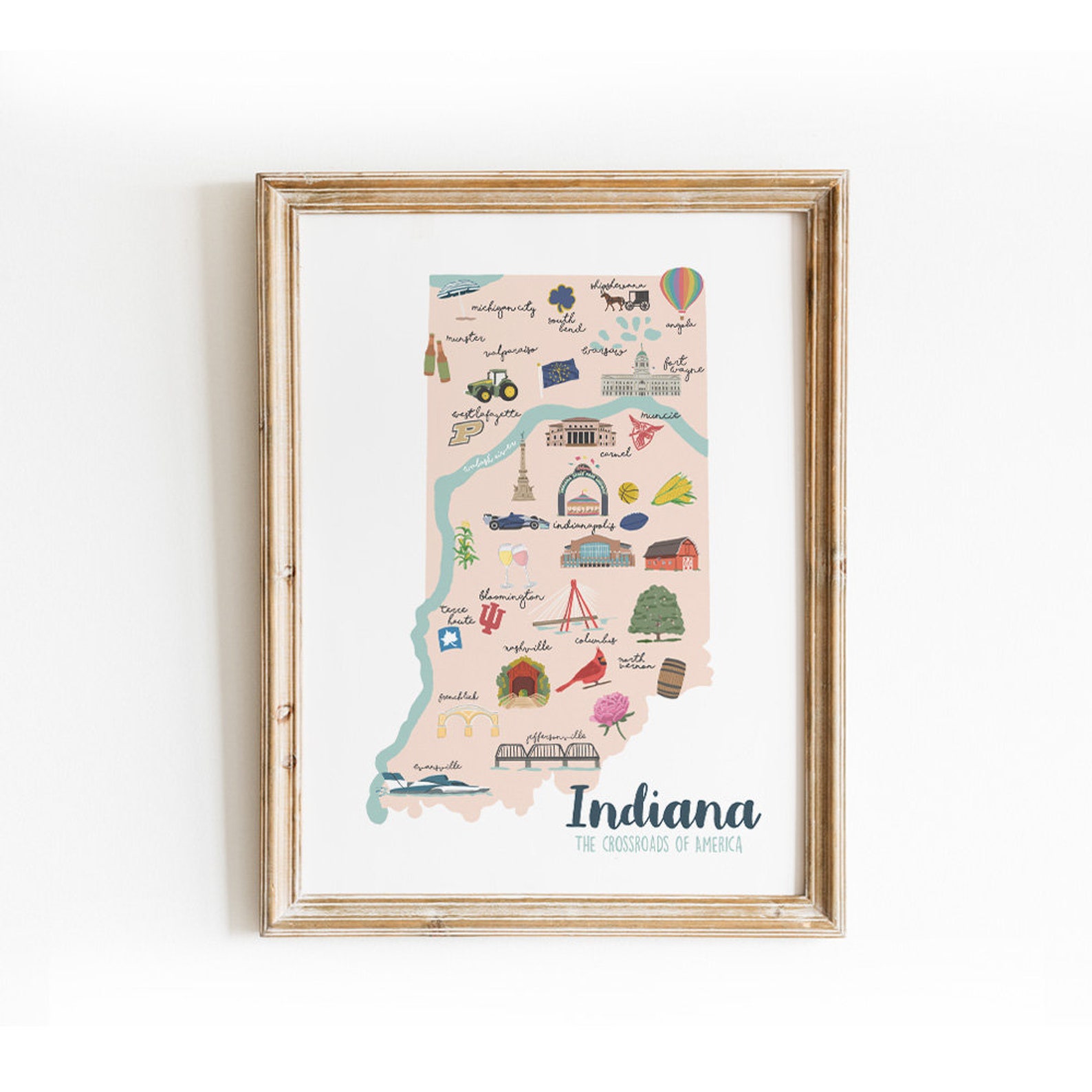 Indiana Map Print Illustration Art Print | Etsy