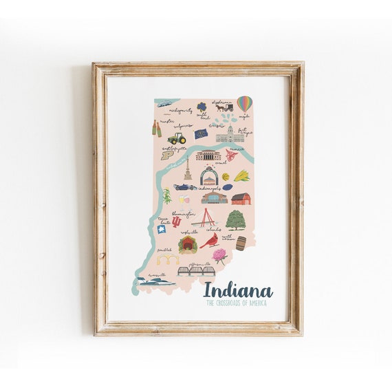 Indiana Map Print Illustration Art Print | Etsy