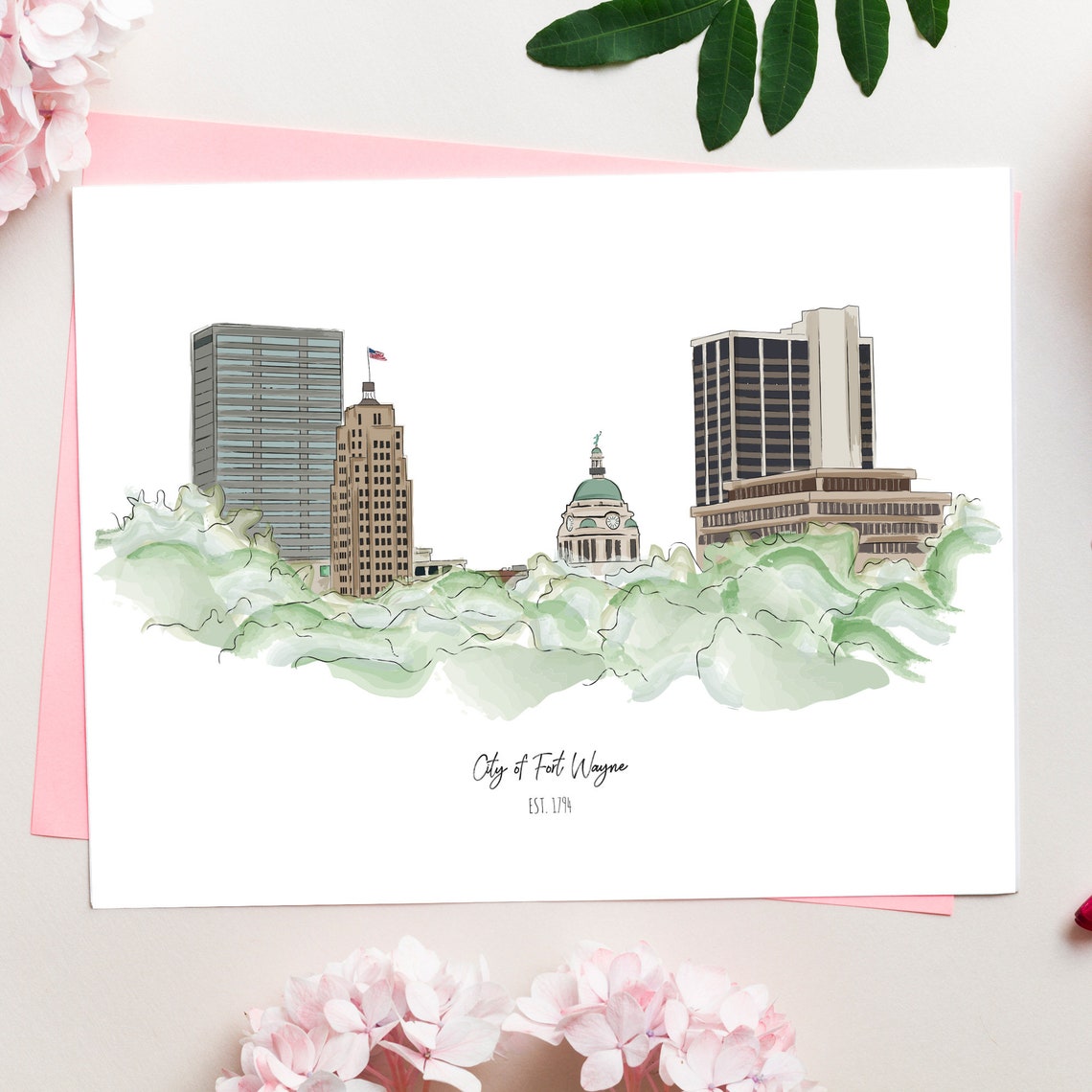 Fort Wayne Indiana Skyline Illustration Art Print - Etsy