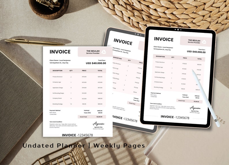 Pink and White Aesthetic Invoice Editable Template, Custom Order Form ...