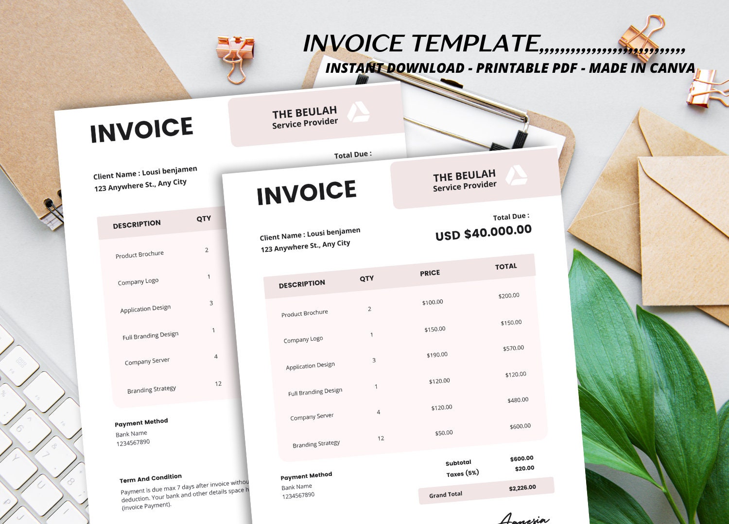 Pink and White Aesthetic Invoice Editable Template, Custom Order Form ...