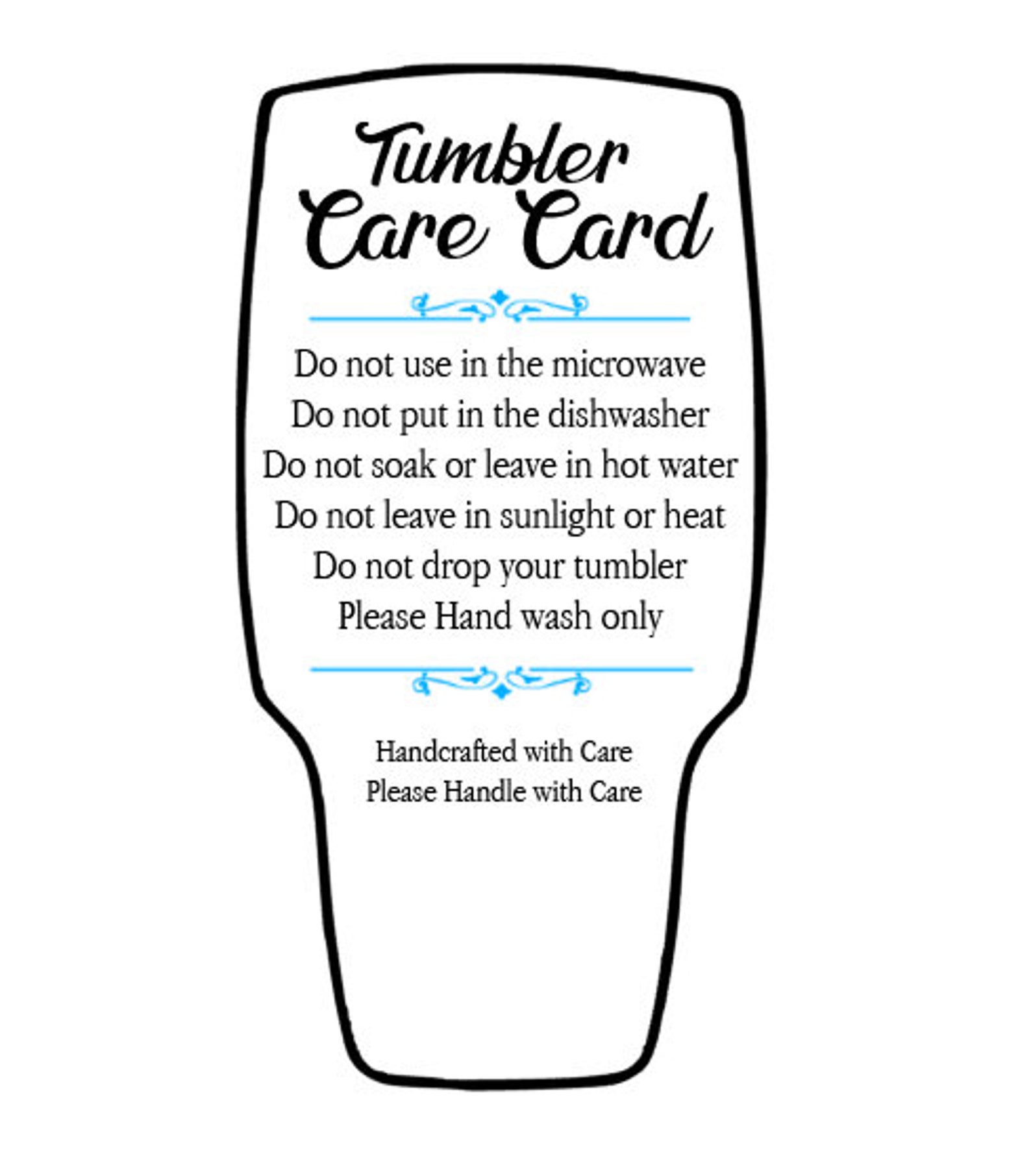 Free printable care tubbler care card - sharestews