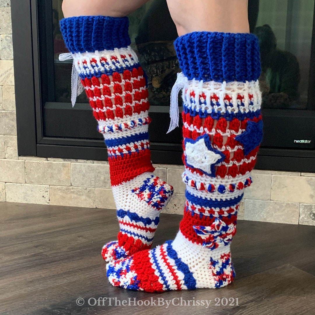 Patriotic Knee High Socks Crochet Patriotic Socks Crochet Etsy