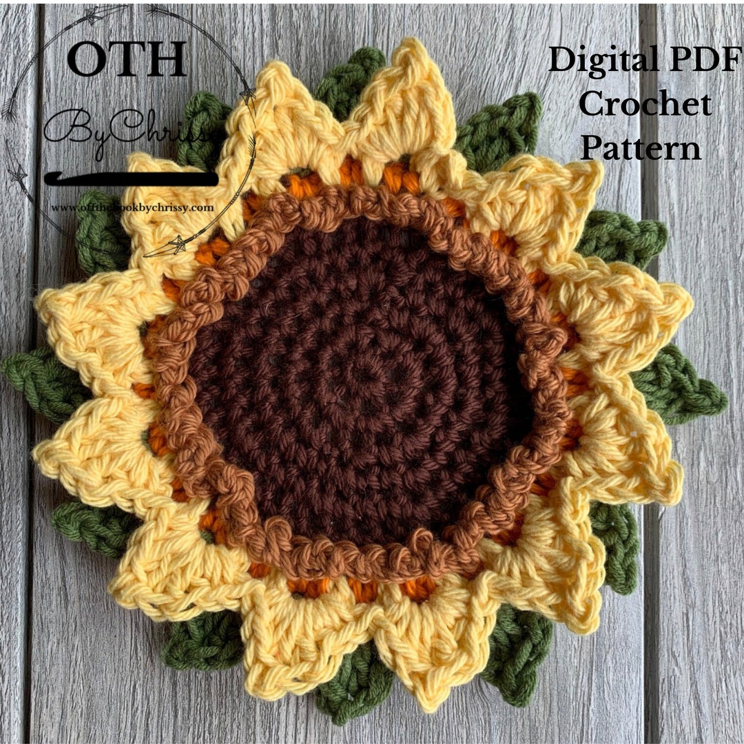 Sunflower Coaster Pattern, Crochet Sunflower Mug Rug Pattern, Crochet ...