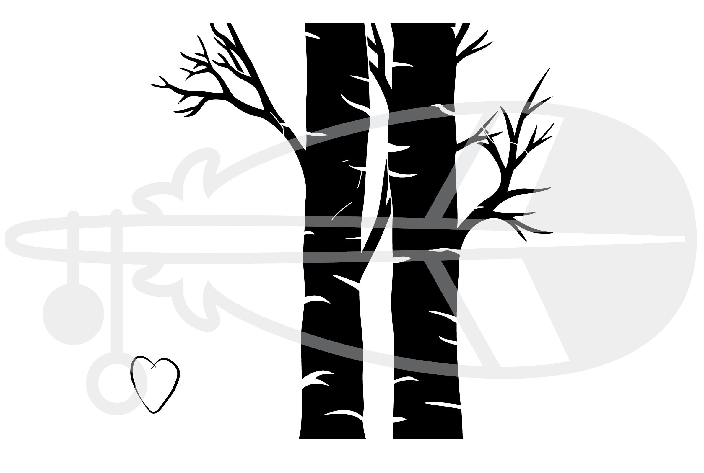 Birch Tree Initials Heart PNG/SVG, Digital Graphic + Working Stencil ...