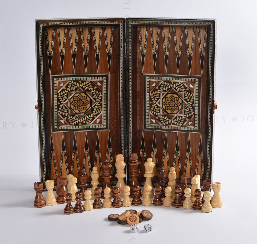 CLEARANCE SALE Wooden Set FREE Backgammon Pieces, Mosaic Handmade 12 ...