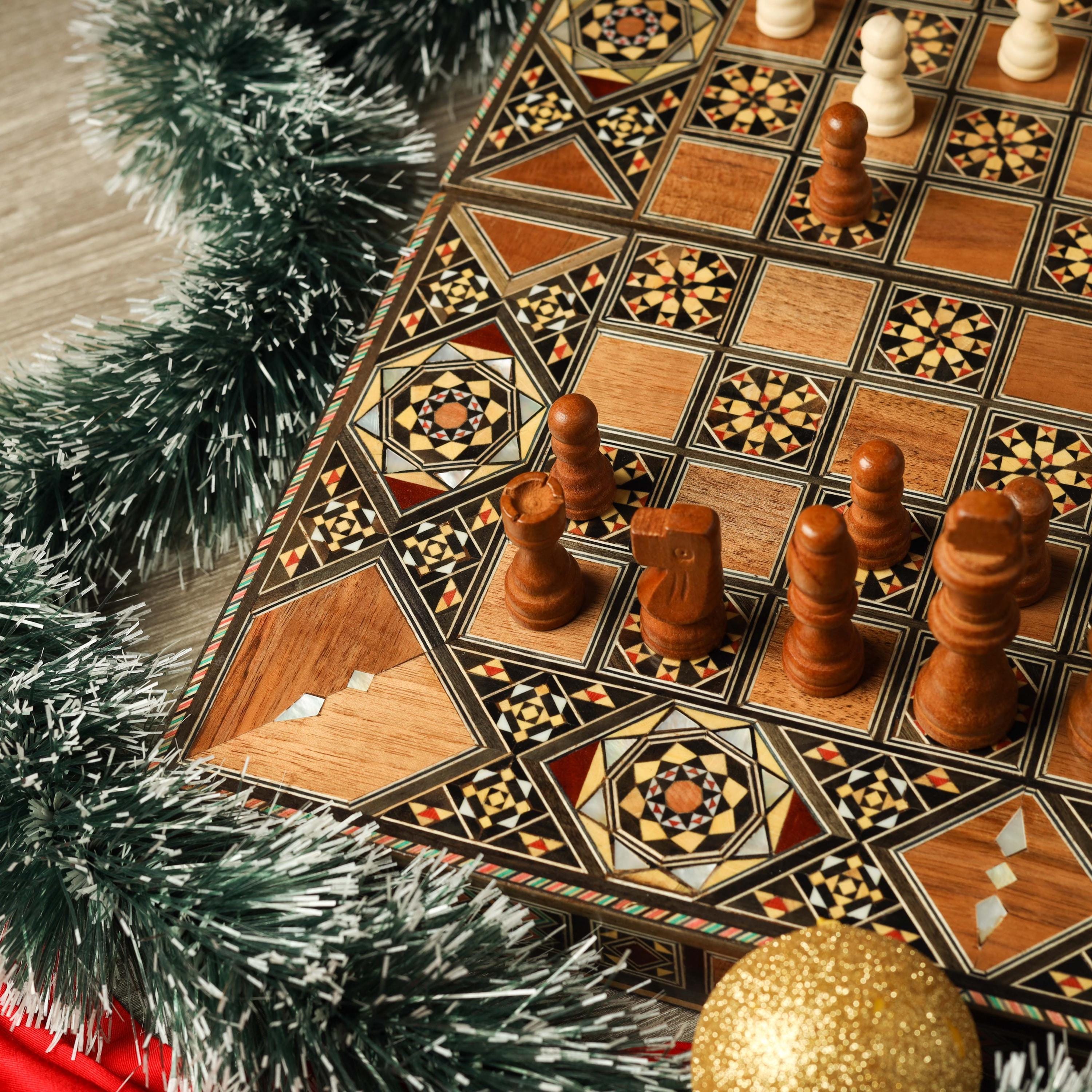 FLASH SALE 16" Wooden Chess Set- Free Backgammon Pieces -folding Chess ...