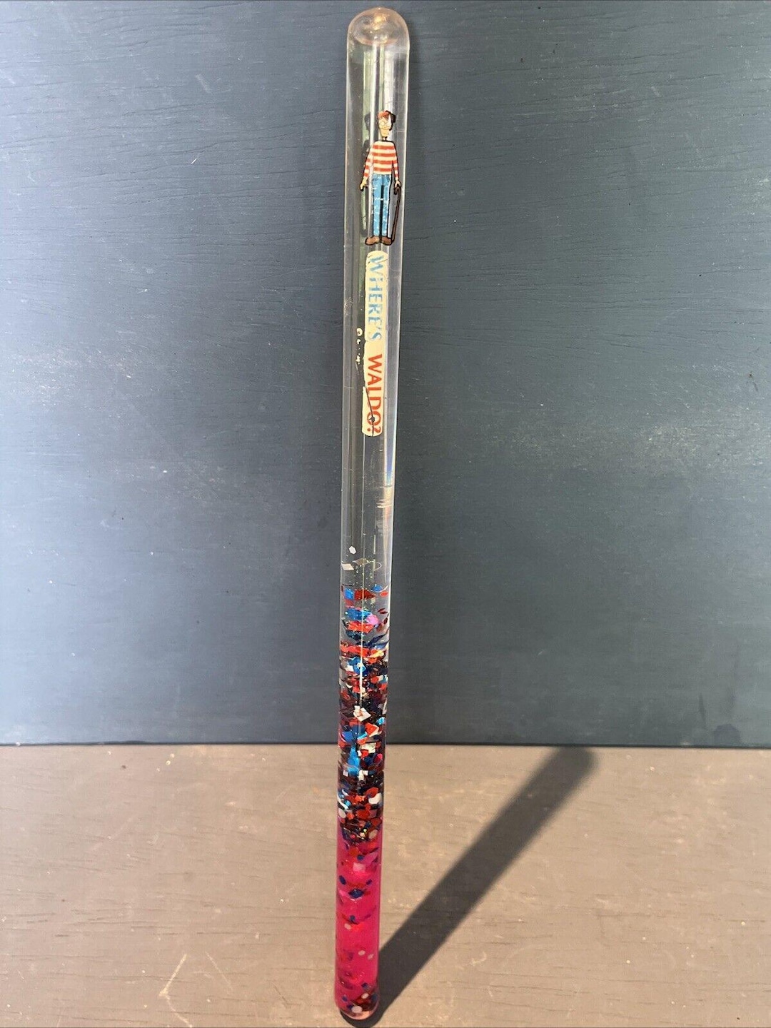 Vintage 1991 Wheres Waldo Red White Blue Glitter Wonder Tube Wand Stick ...