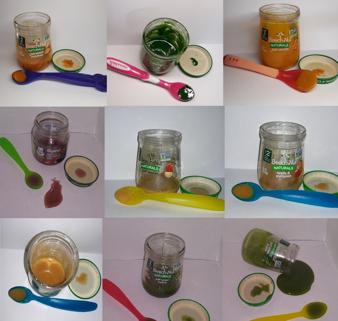 2 Random Real Baby Food Jars of Fake Faux Baby Food Reborn Doll Prop ...