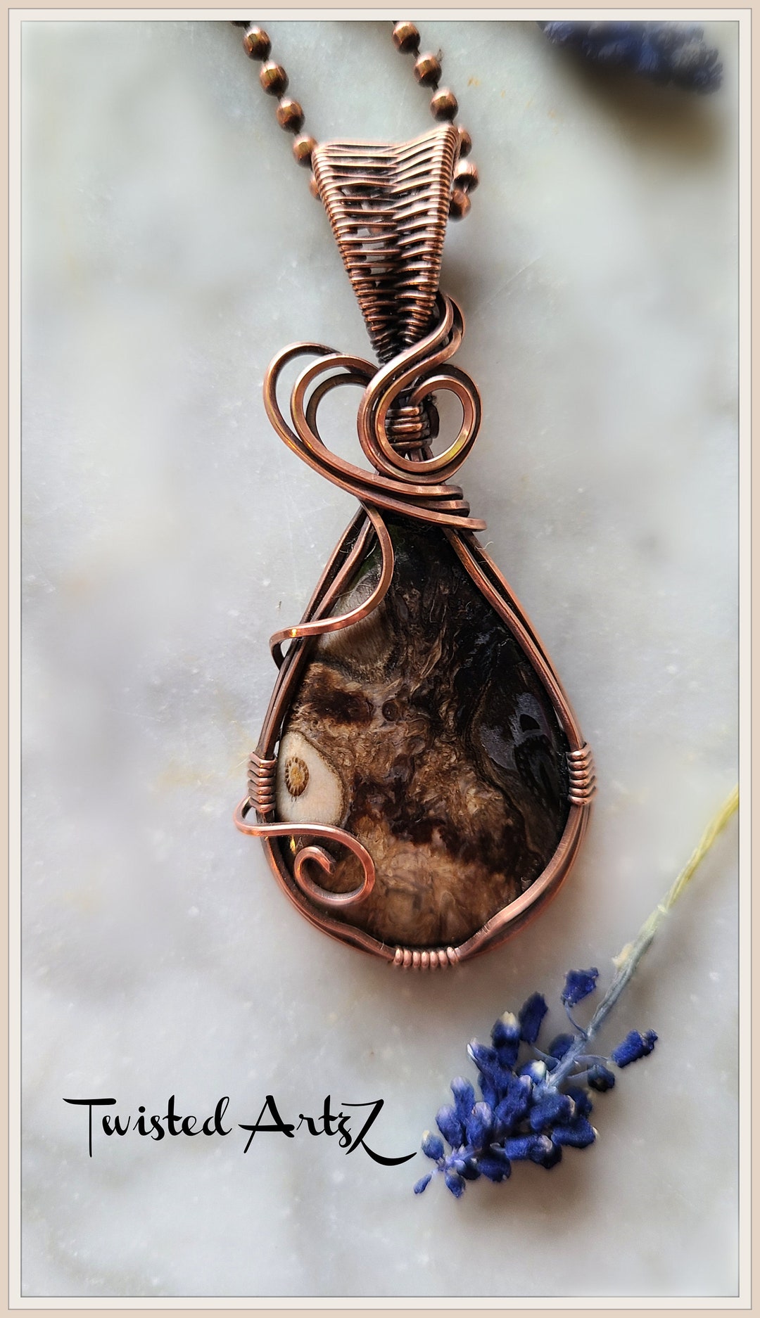 Fossilized Palm Root, Copper Wire Wrapped Pendant, Palm Root Necklace ...