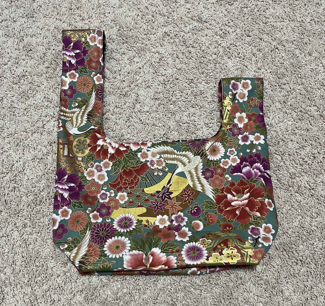 Japanese Knot Bag, Floral Wagara Pattern, Multicolor Handmade, for Gift ...