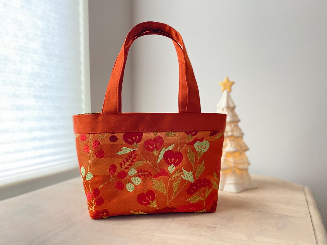 Japanese Vintage KIMONO OBI Fabric Totebag, Handbag, Wagara Pattern ...