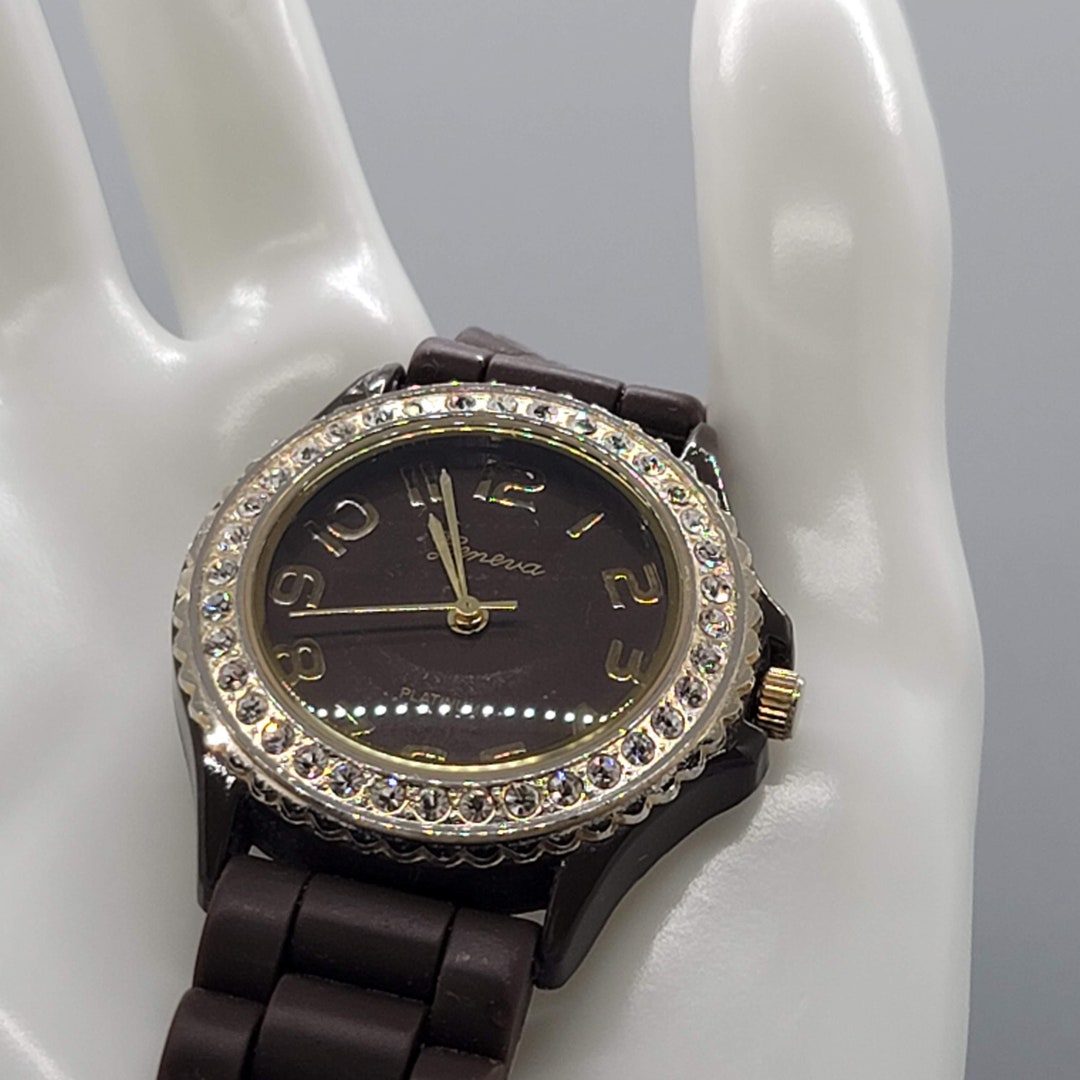 Brown Geneva Platinum Watch - Etsy