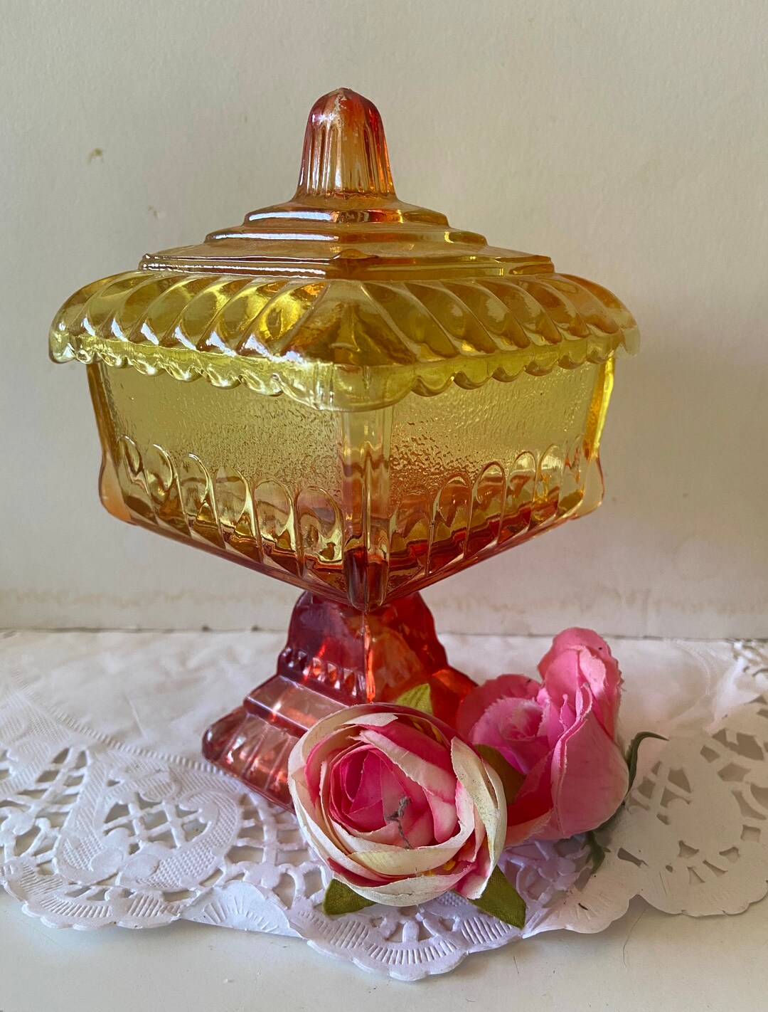 Vintage Amberina Candy Dish With Lid - Etsy