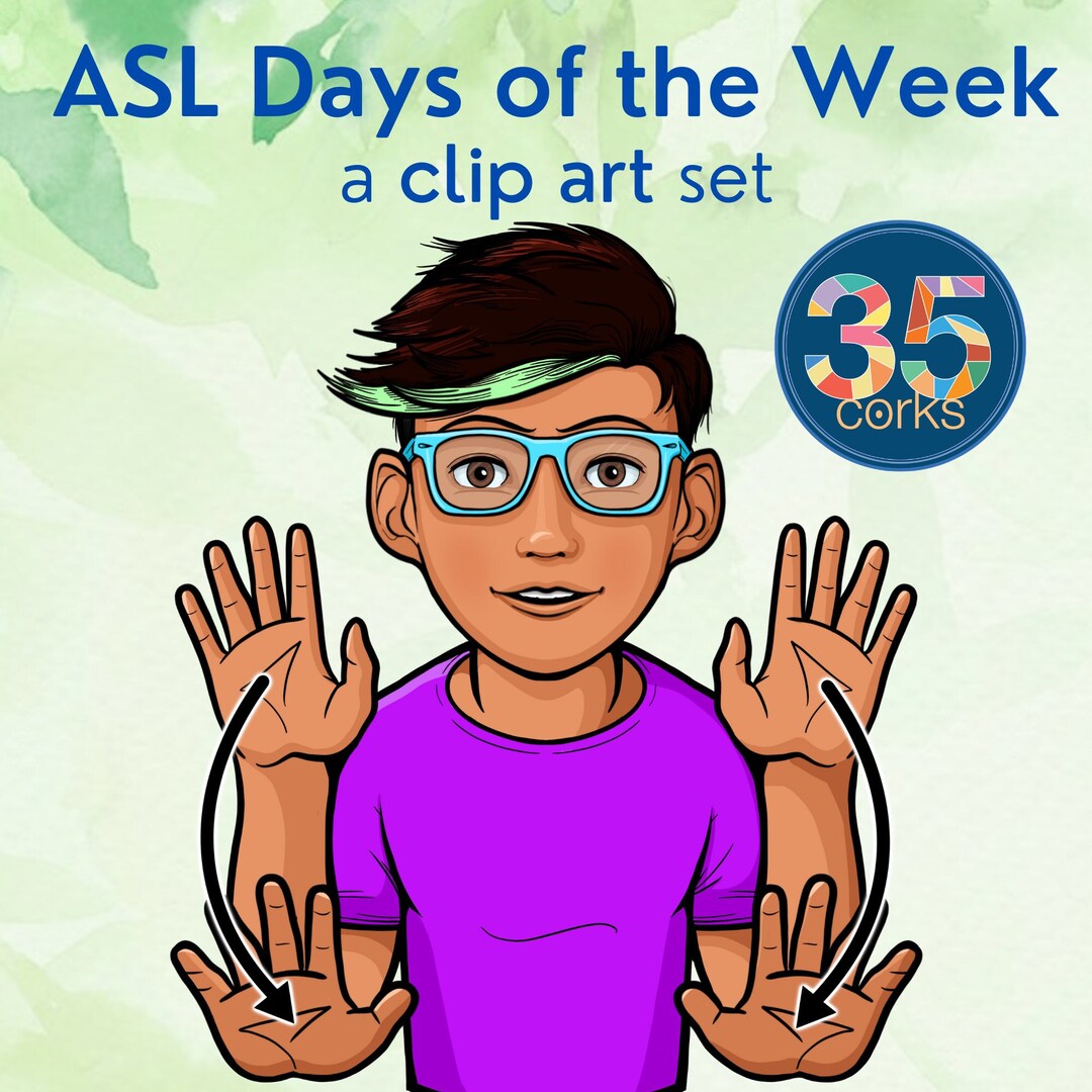 American Sign Language ASL Educational Clip Art Days of the Week - Etsy