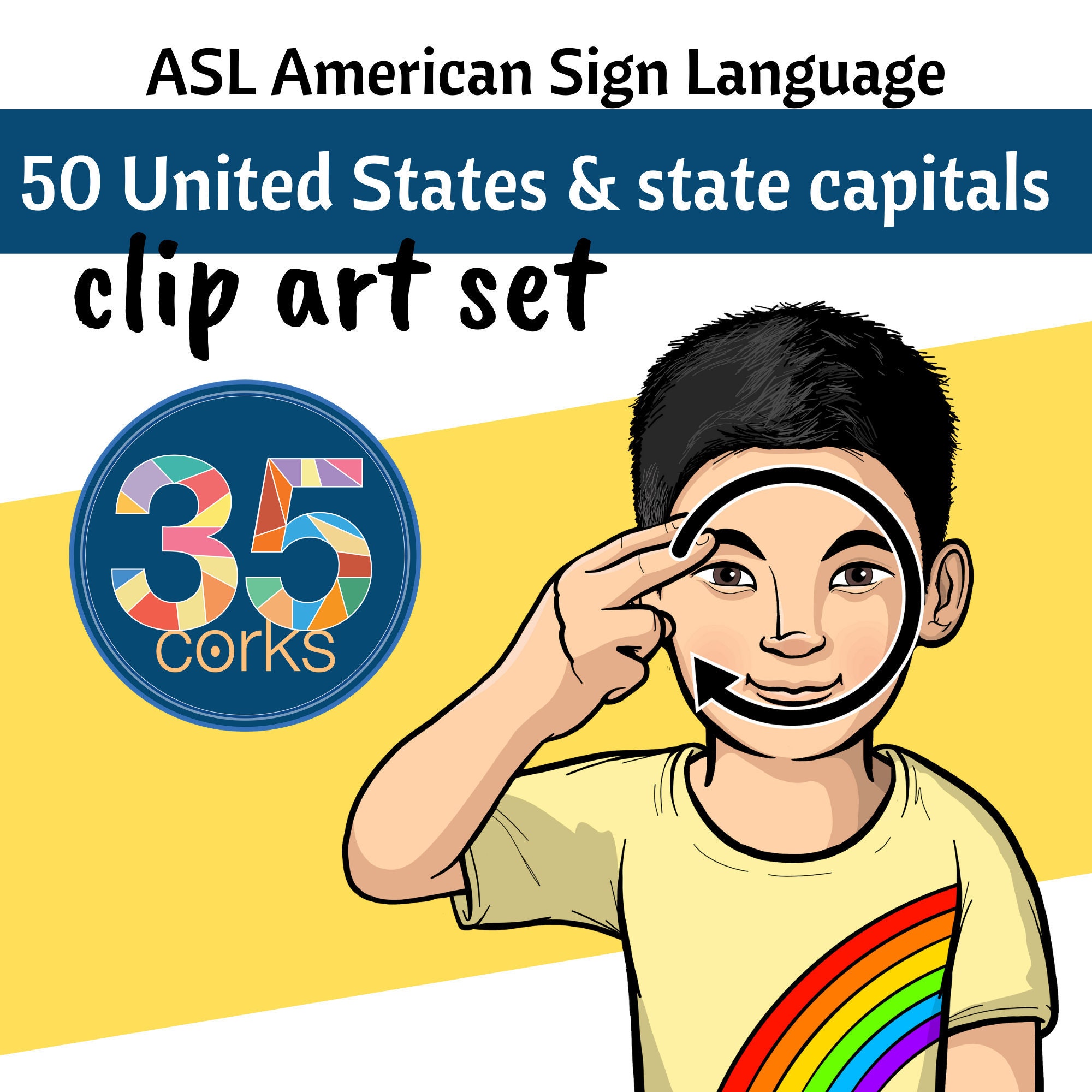 ASL American Sign Language Clip Art Set 50 United States and | Etsy