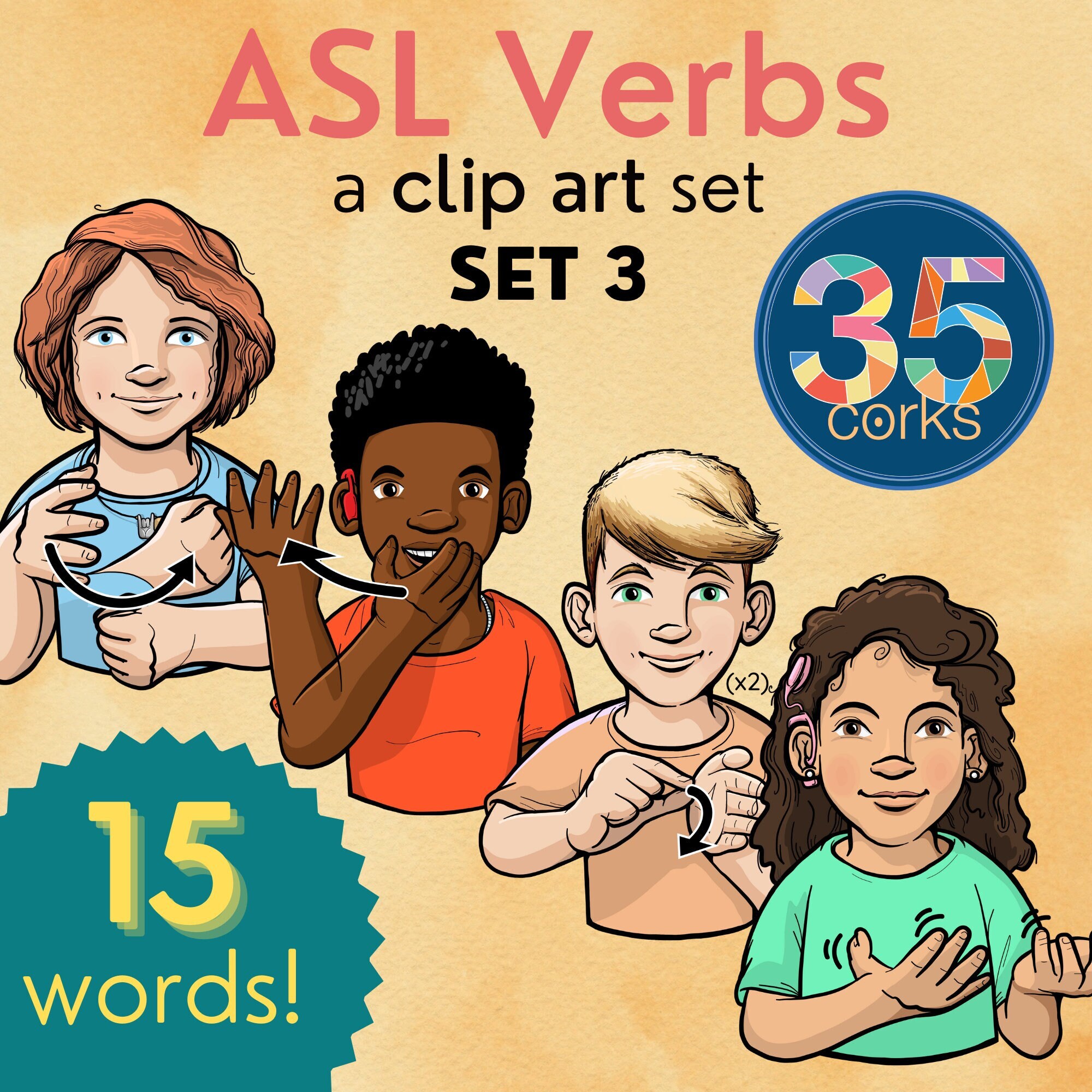 American Sign Language ASL Educational Clip Art Verbs Set 3 of 3 - Etsy