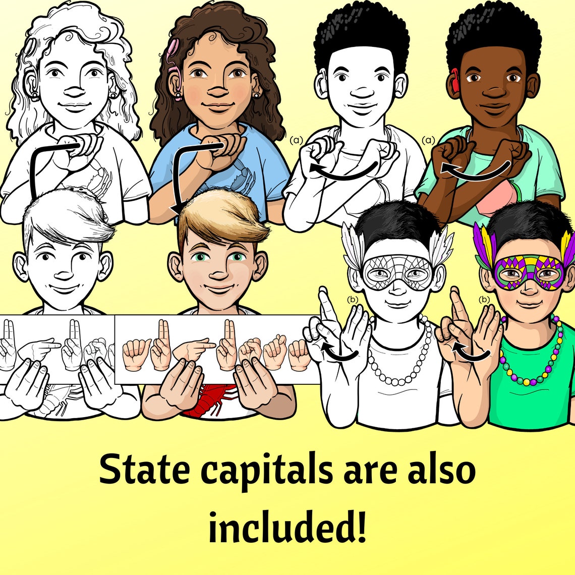 ASL American Sign Language Clip Art Set 50 United States and | Etsy