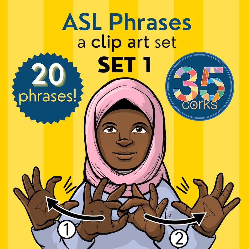 American Sign Language ASL Educational Clip Art Phrases SET 1 - Etsy