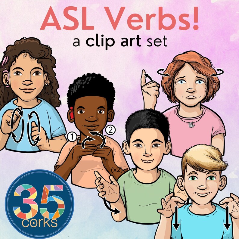 American Sign Language ASL Educational Clip Art Verbs - Etsy