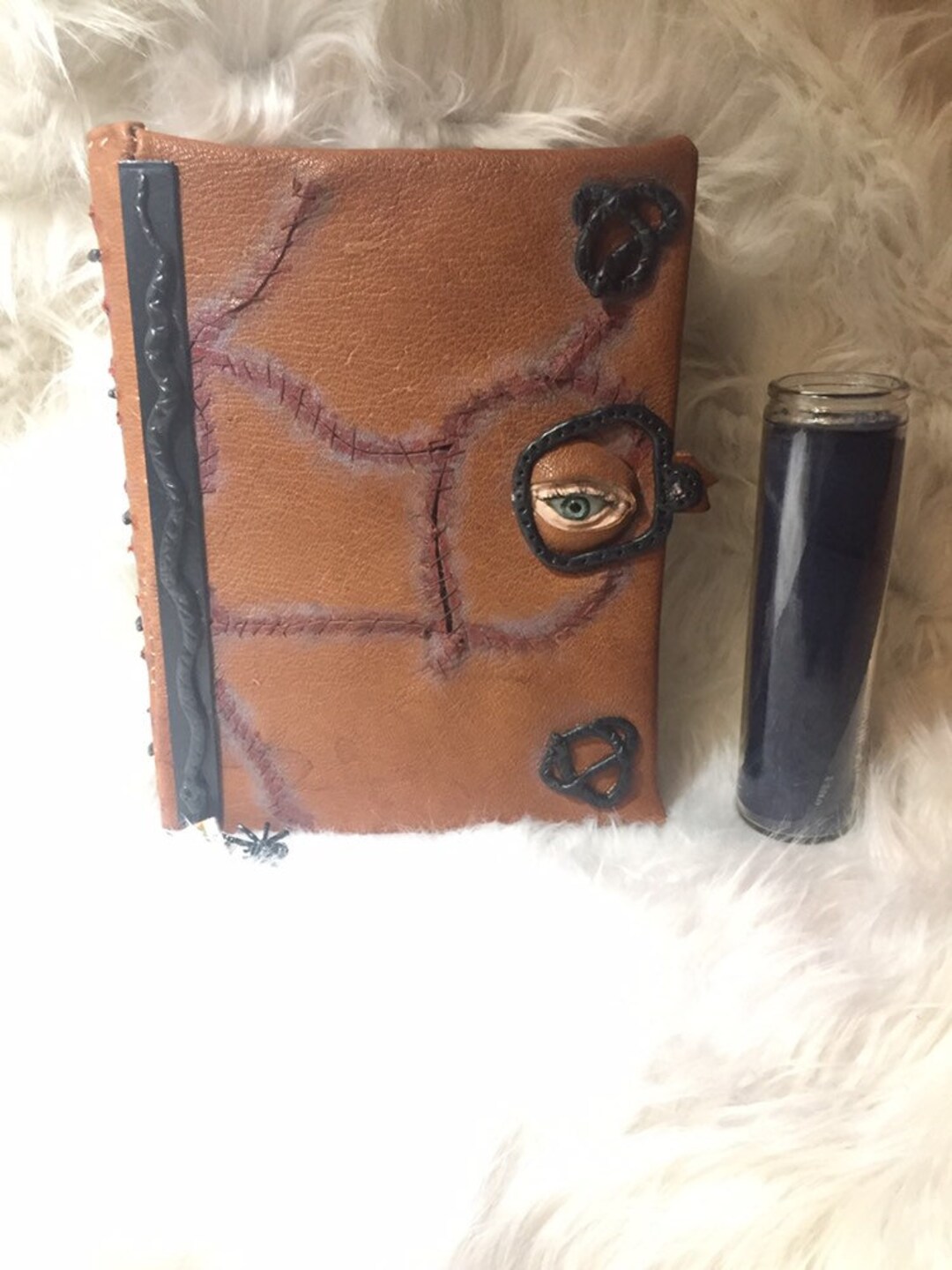 The Spellbook Replica: Handmade Lamb Skin Cover, Distressed Stitches ...