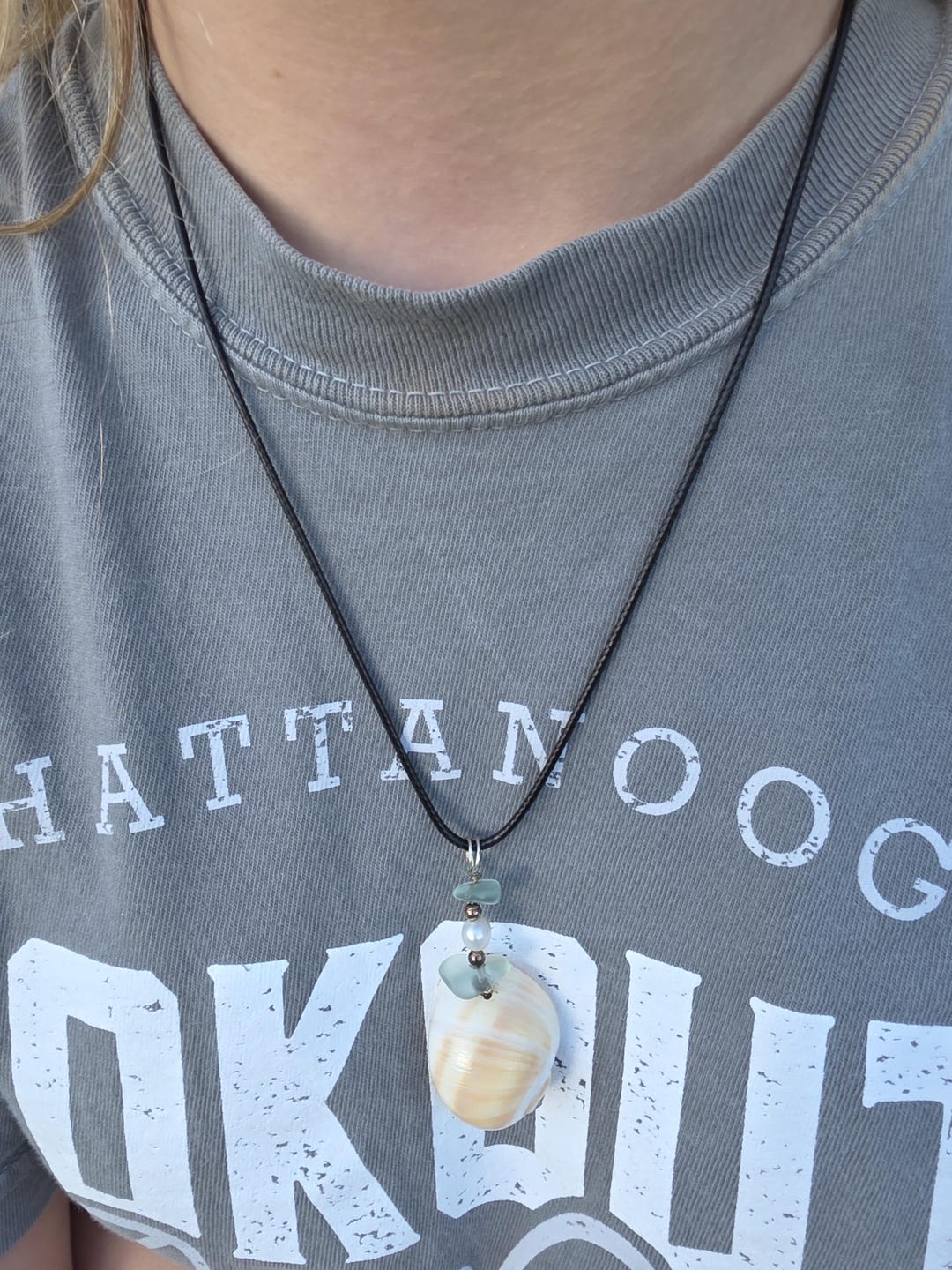 Shark Eye Sea Shell and Sea Glass Pendant. - Etsy