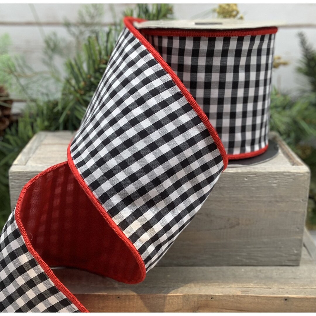 Christmas Ribbon Black Check 4 Inch 10 Yards, Holiday Ribbon, Winter ...