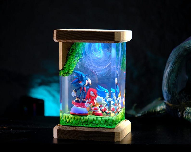 Sonic Hedgehog Resin Lamp Resin Epoxy Diorama Lamp, Handmade LED Night ...